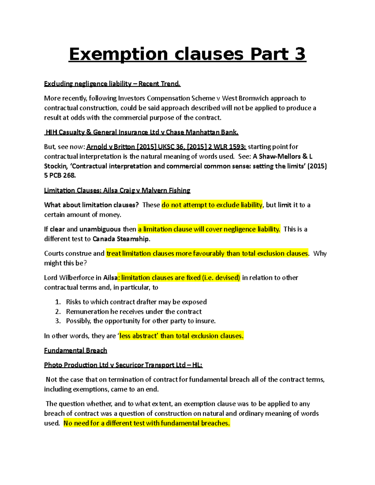 Exemption clauses Part 3 - More recently, following Investors ...