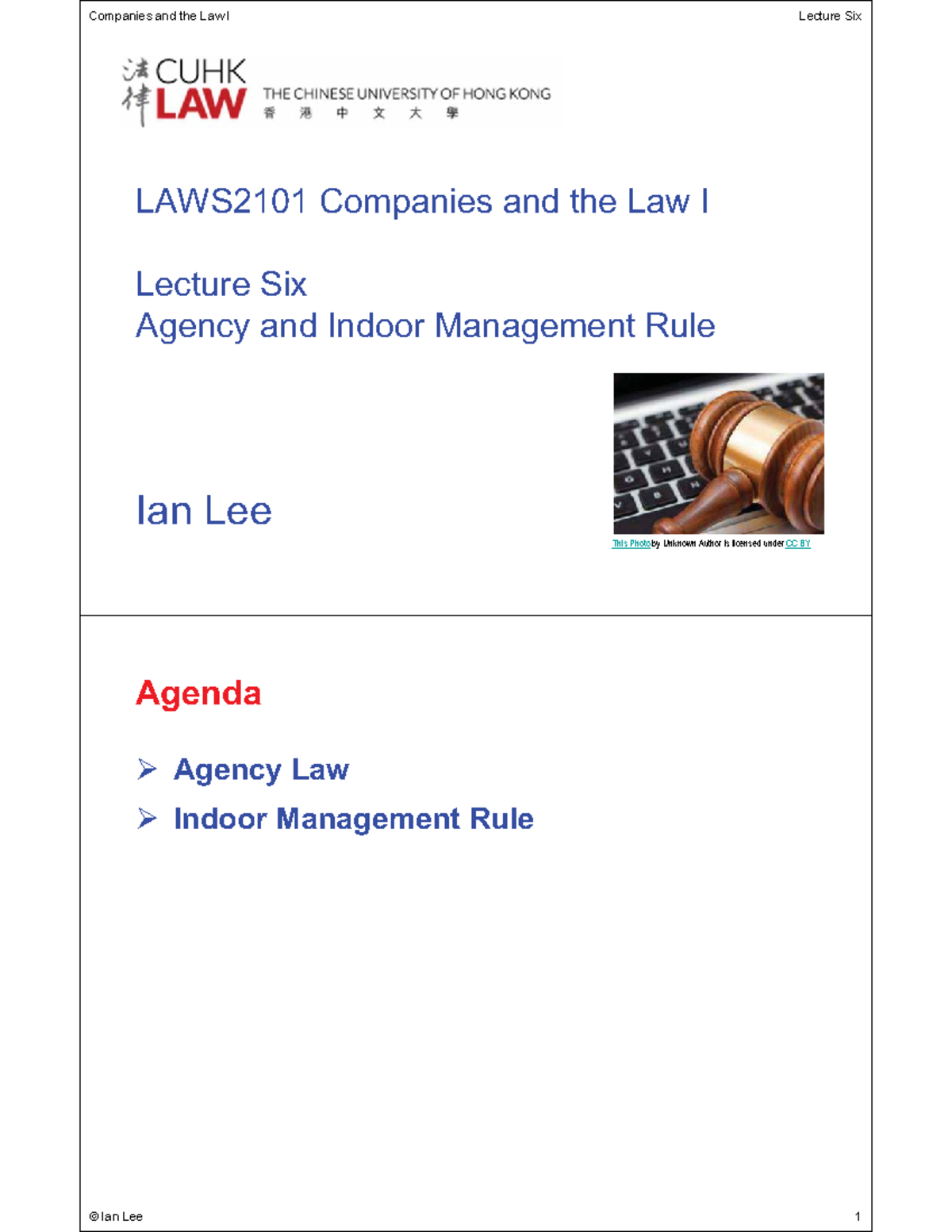 Agency and the law - LAWS2101 Companies and the Law I Lecture Six ...