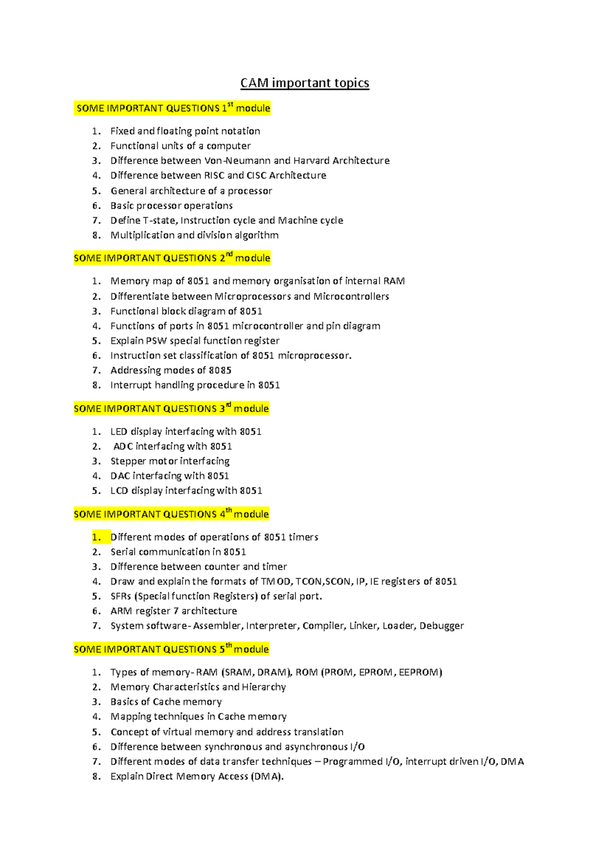 CAM SOME Important Questions - CAM important topics SOME IMPORTANT ...