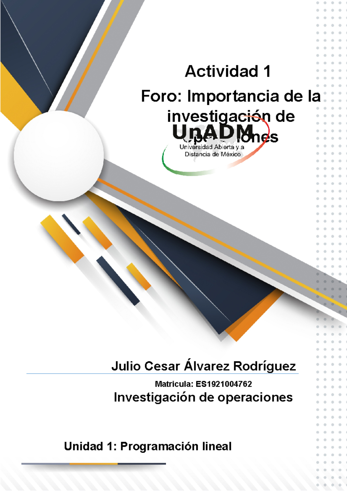 DIOP U1 A1 JUAR - fghhhhh - Actividad 1 Foro: Importancia de la ...