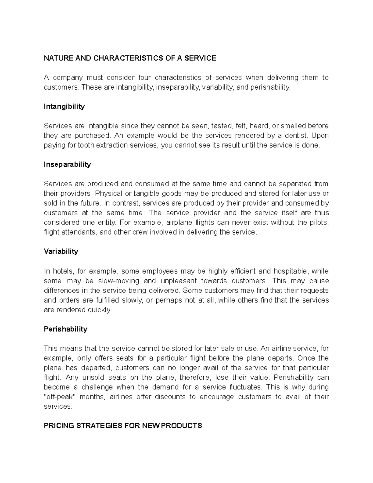 - Nature AND Characteristics OF A Service - NATURE AND CHARACTERISTICS ...