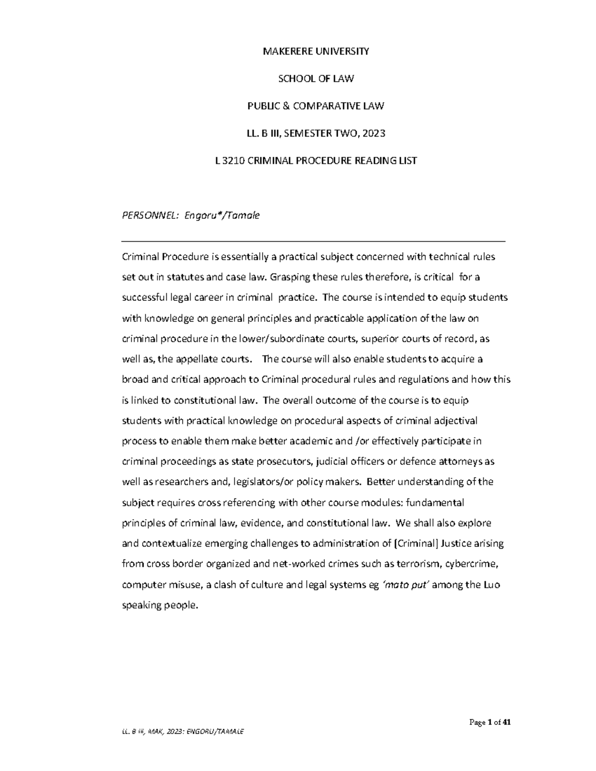 2023 Criminal Procedure Reading List - Page 1 of 41 MAKERERE UNIVERSITY ...