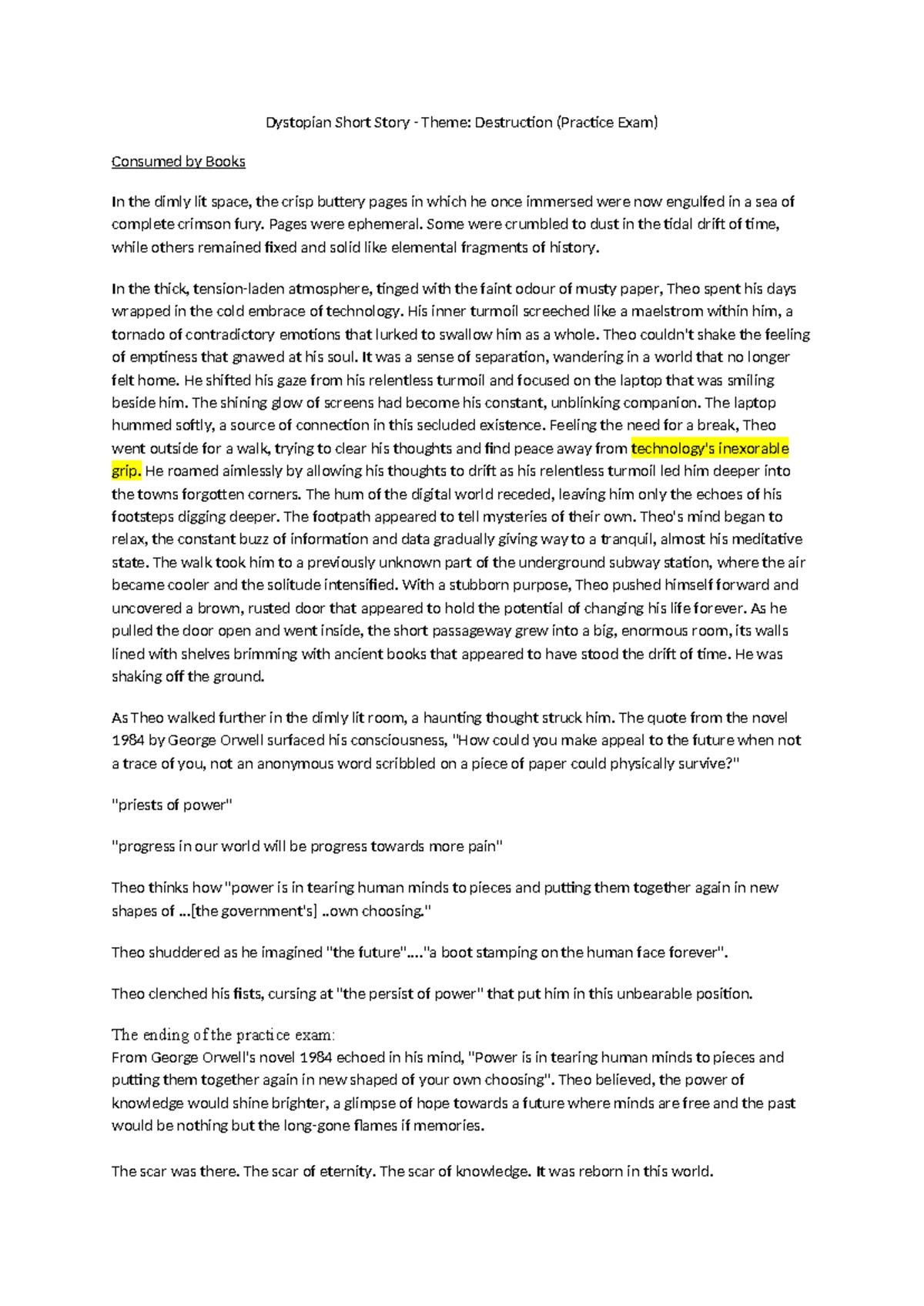 Practice exam - Dystopian Short Story - Theme: Destruction (Practice ...