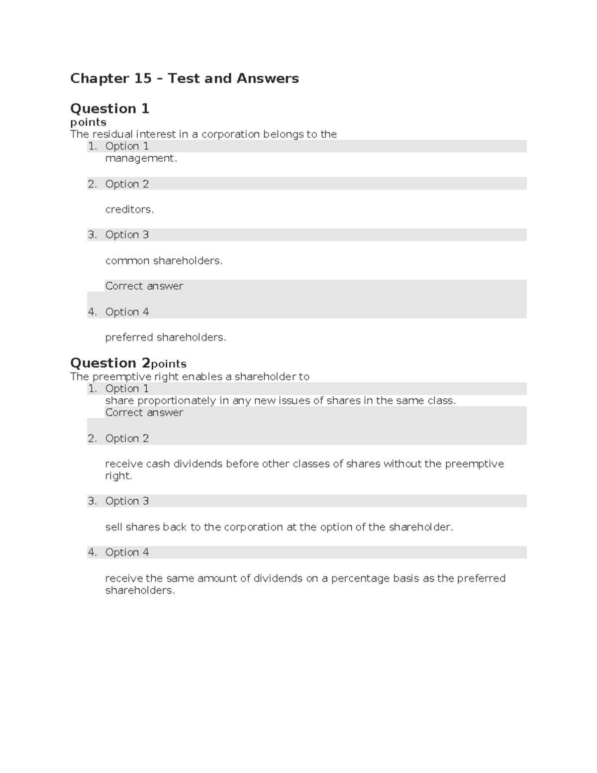 Chapter 15-17 Test Solutions - Chapter 15 – Test and Answers Question 1 ...