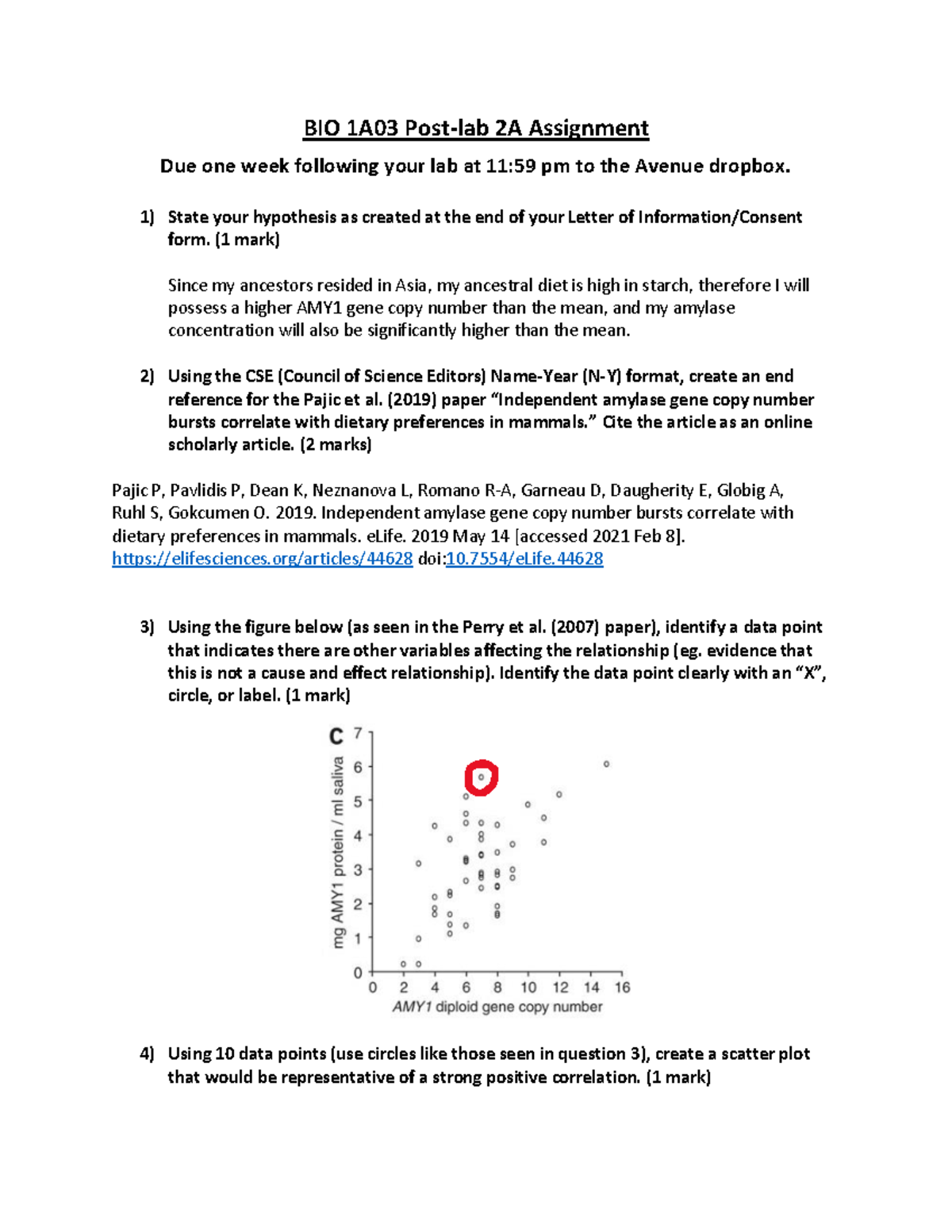 Post Lab 2A - lab - BIO 1A03 Post-lab 2A Assignment Due one week following your lab at 11:59 pm ...