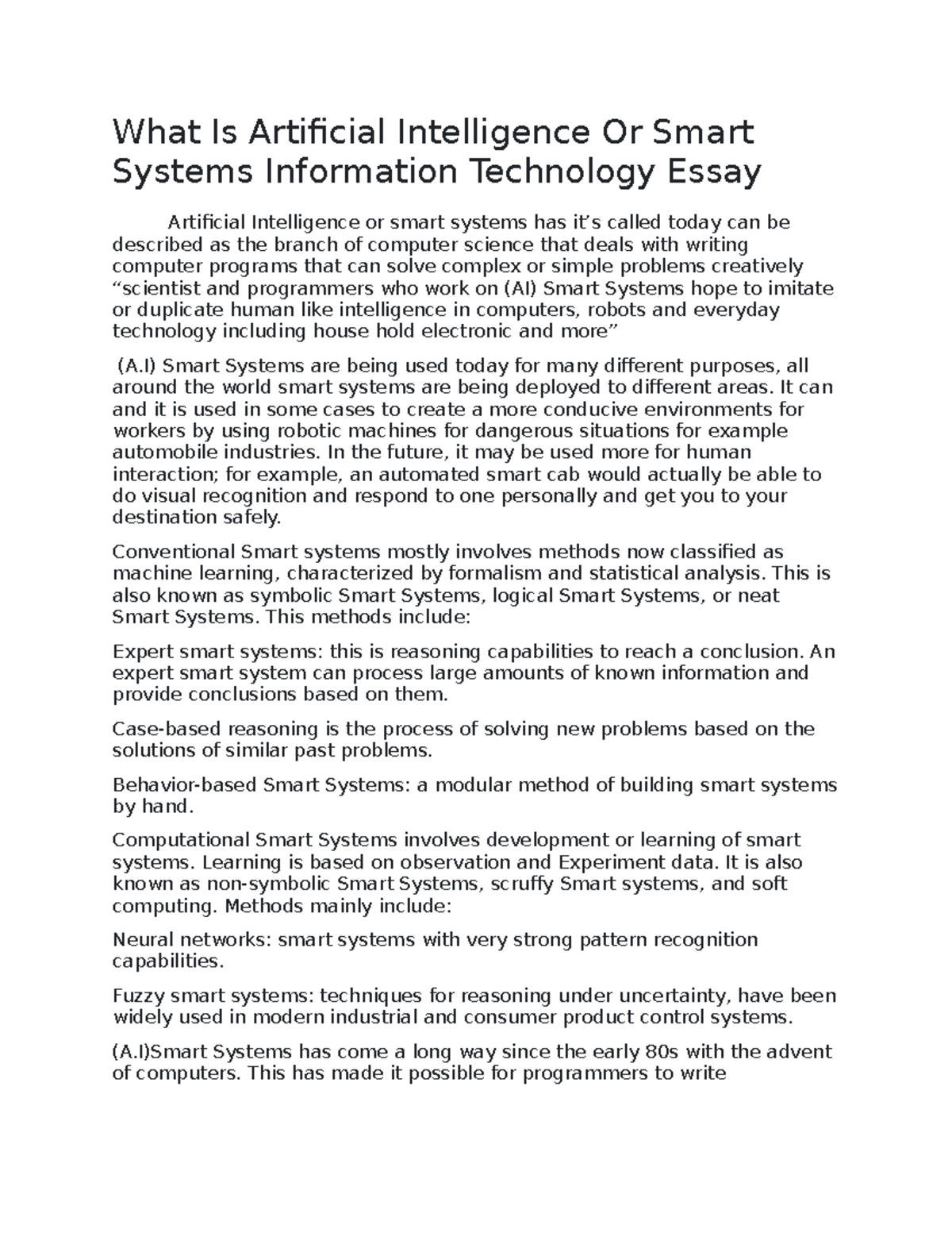 What Is Artificial Intelligence Or Smart Systems Information Technology ...