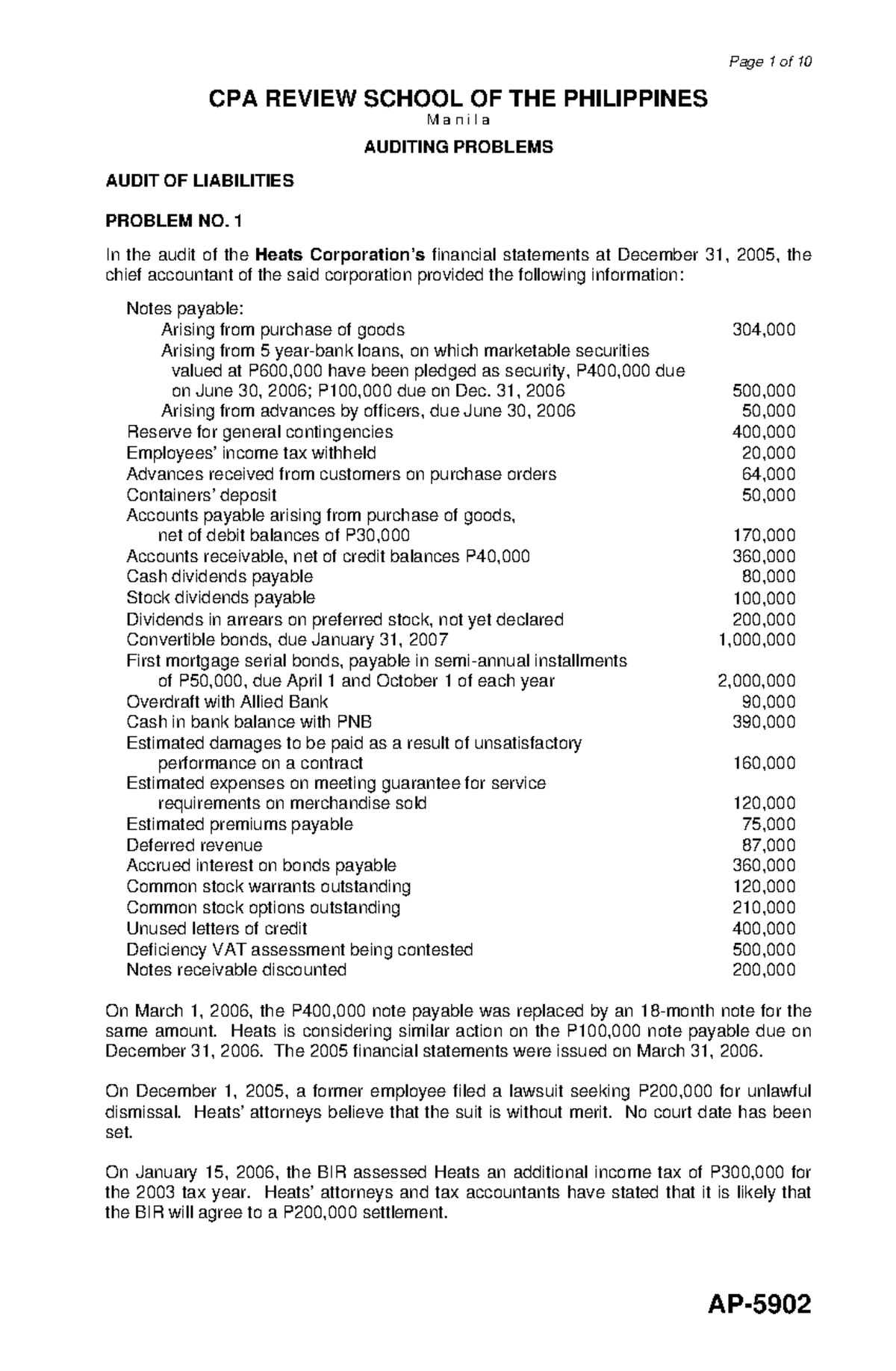AP - Liabilities - Auditing Problems - CPA REVIEW SCHOOL OF THE ...