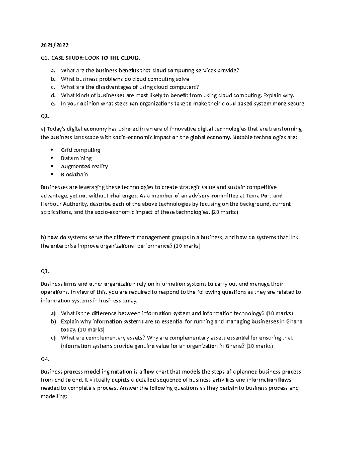 MIS PASS Questions - 2021/ Q1. CASE STUDY: LOOK TO THE CLOUD. a. What ...