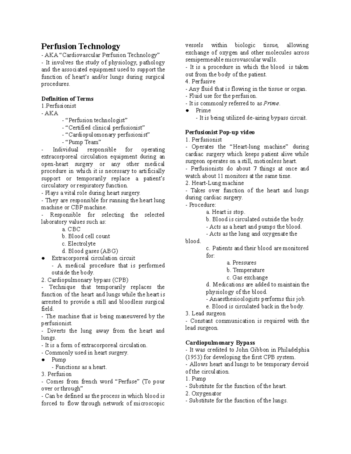 Perfusion Technology - Perfusion Technology AKA “Cardiovascular ...