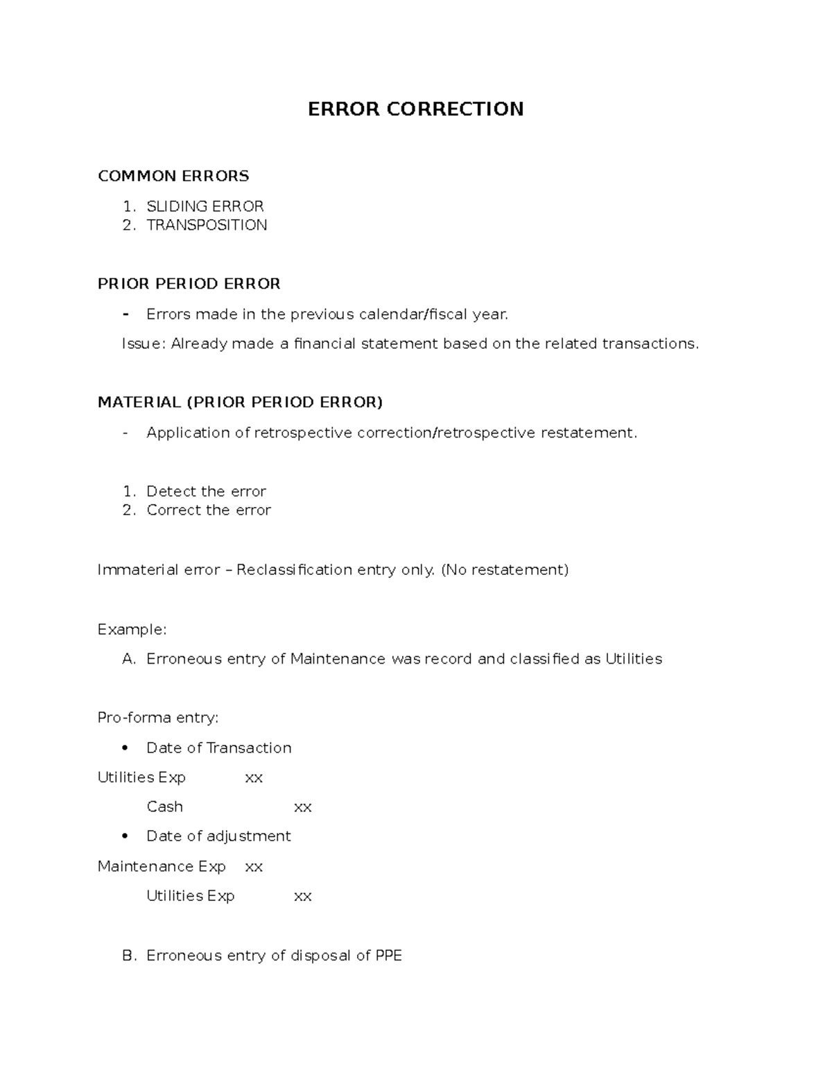 FAR 5 - Accounting Errors - ERROR CORRECTION COMMON ERRORS 1. SLIDING ...