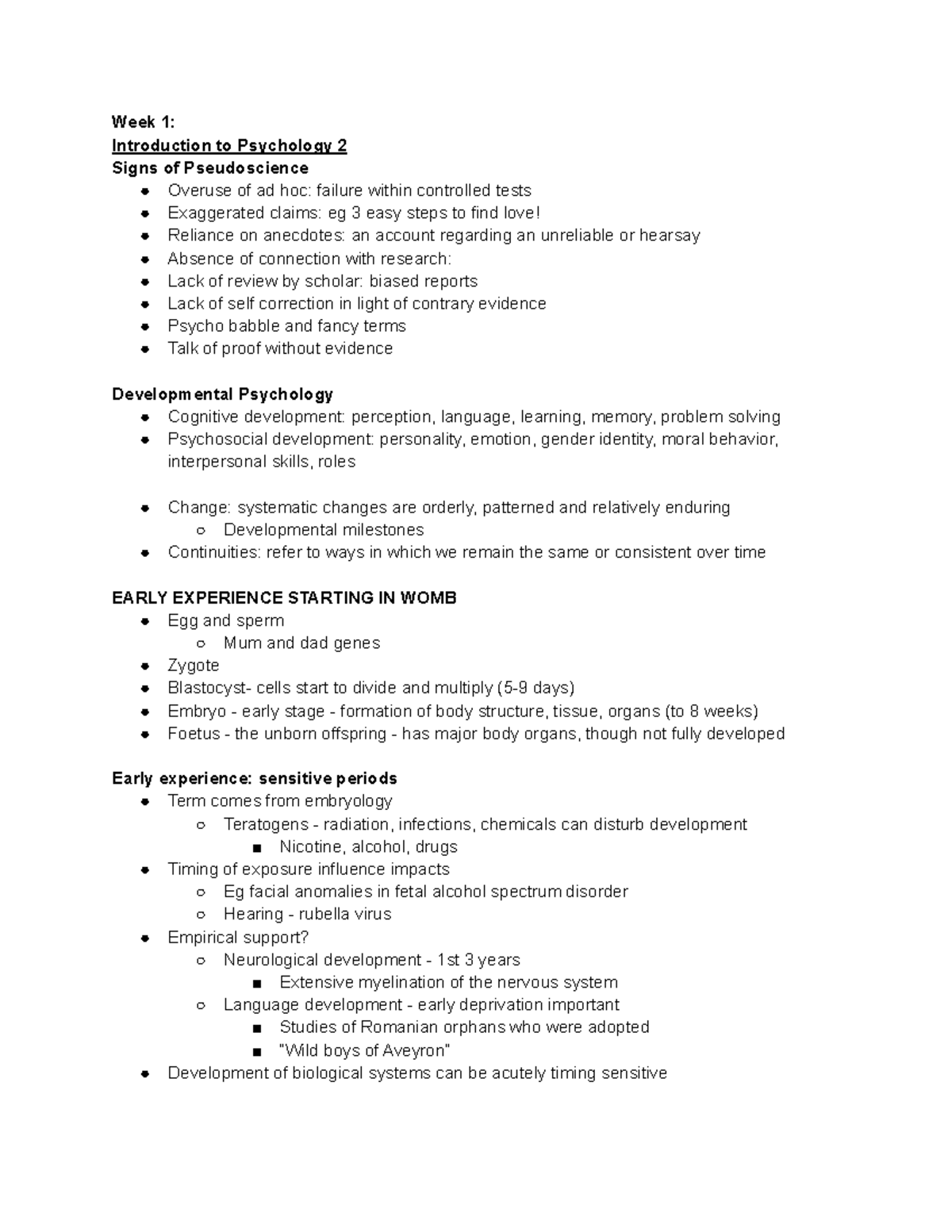 Psych 2 summary - Notes - Week 1: Introduction to Psychology 2 Signs of ...