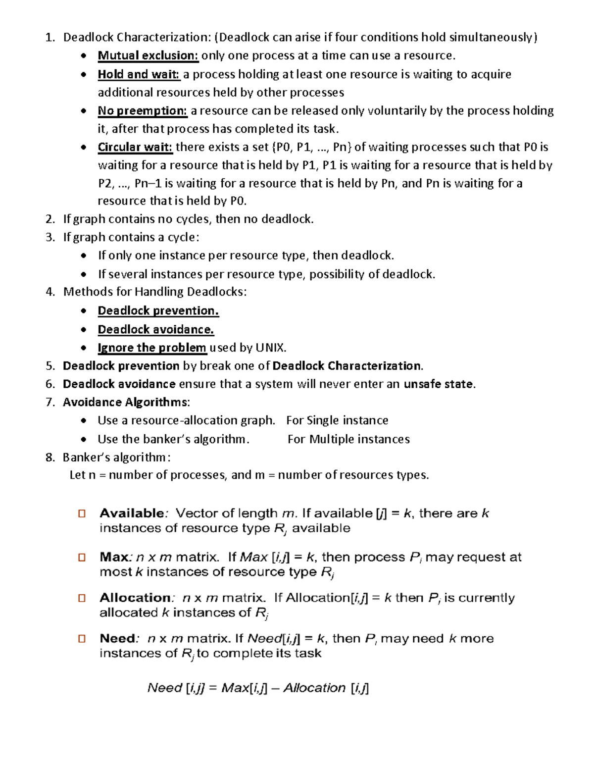 Operating System Ch 7 - Deadlock Characterization: (Deadlock can arise ...