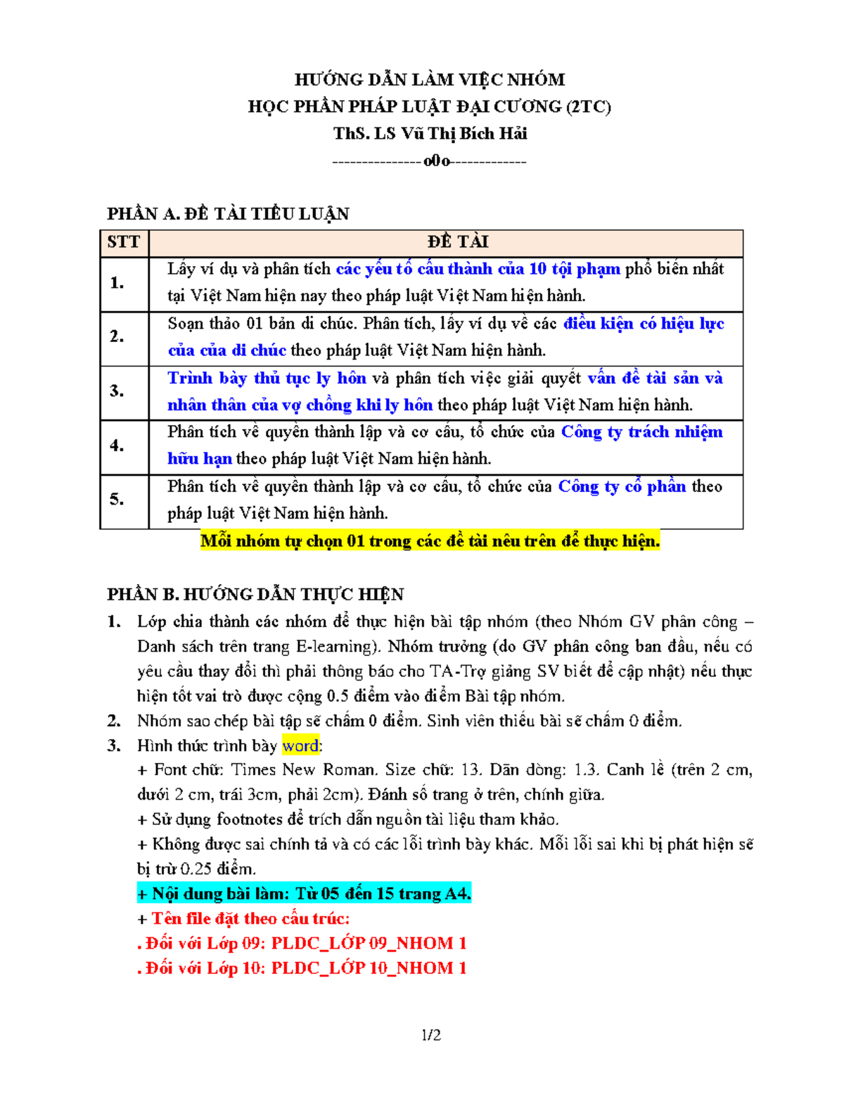 HK221.PLDC LÀM VIỆC NHÓM - 1/ H ̄àNG DẪN L¿M VIÞC NH”M HàC PHÀN PH¡P LUẬT Đ¾I C ̄¡NG (2TC) ThS ...