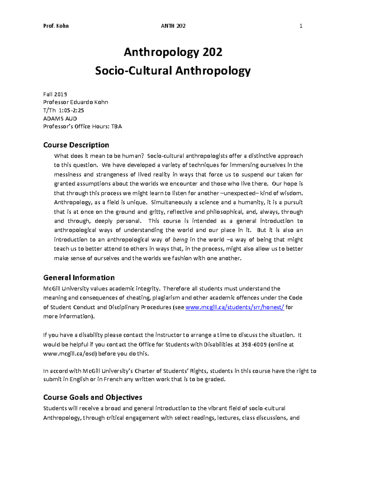 Anth 202 2019 Syllabus - Anthropology Socio-Cultural Anthropology Fall ...