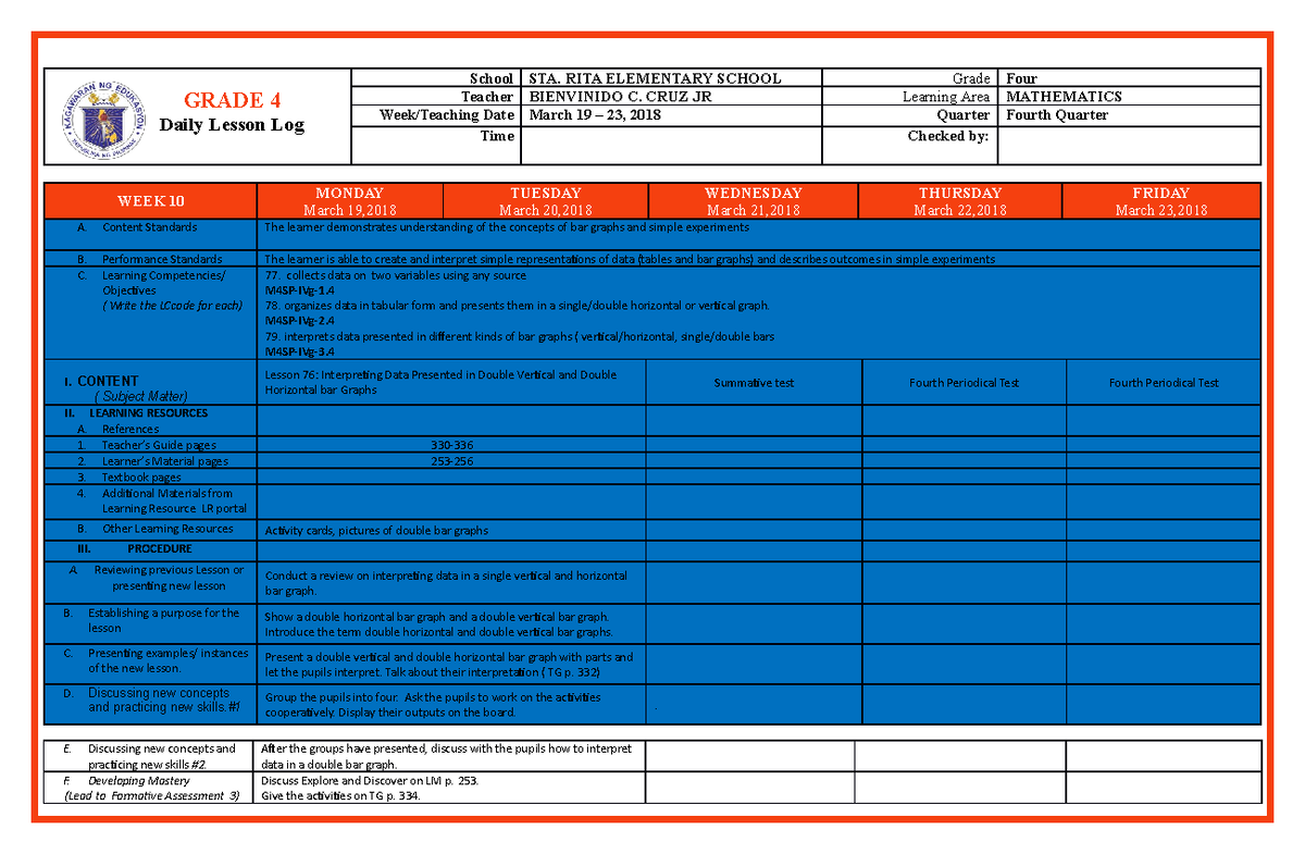 Grade 4 DLL Quarter 4 Week 10( Sir Bien Cruz ) - GRADE 4 Daily Lesson ...