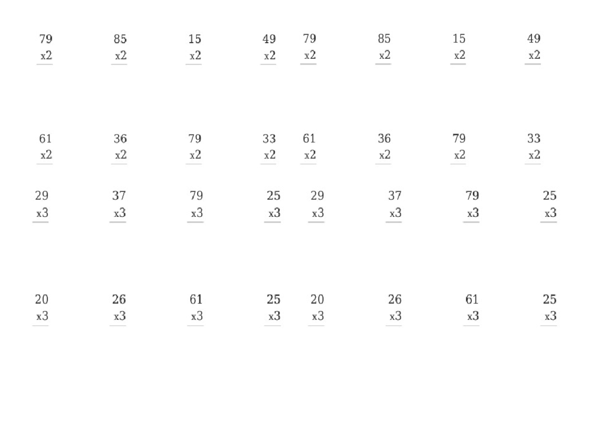 Doc2 - Multiplicaciones para reforzar tabla del 2 y del 3 - Matematica Basica - 79 85 15 49 79 ...