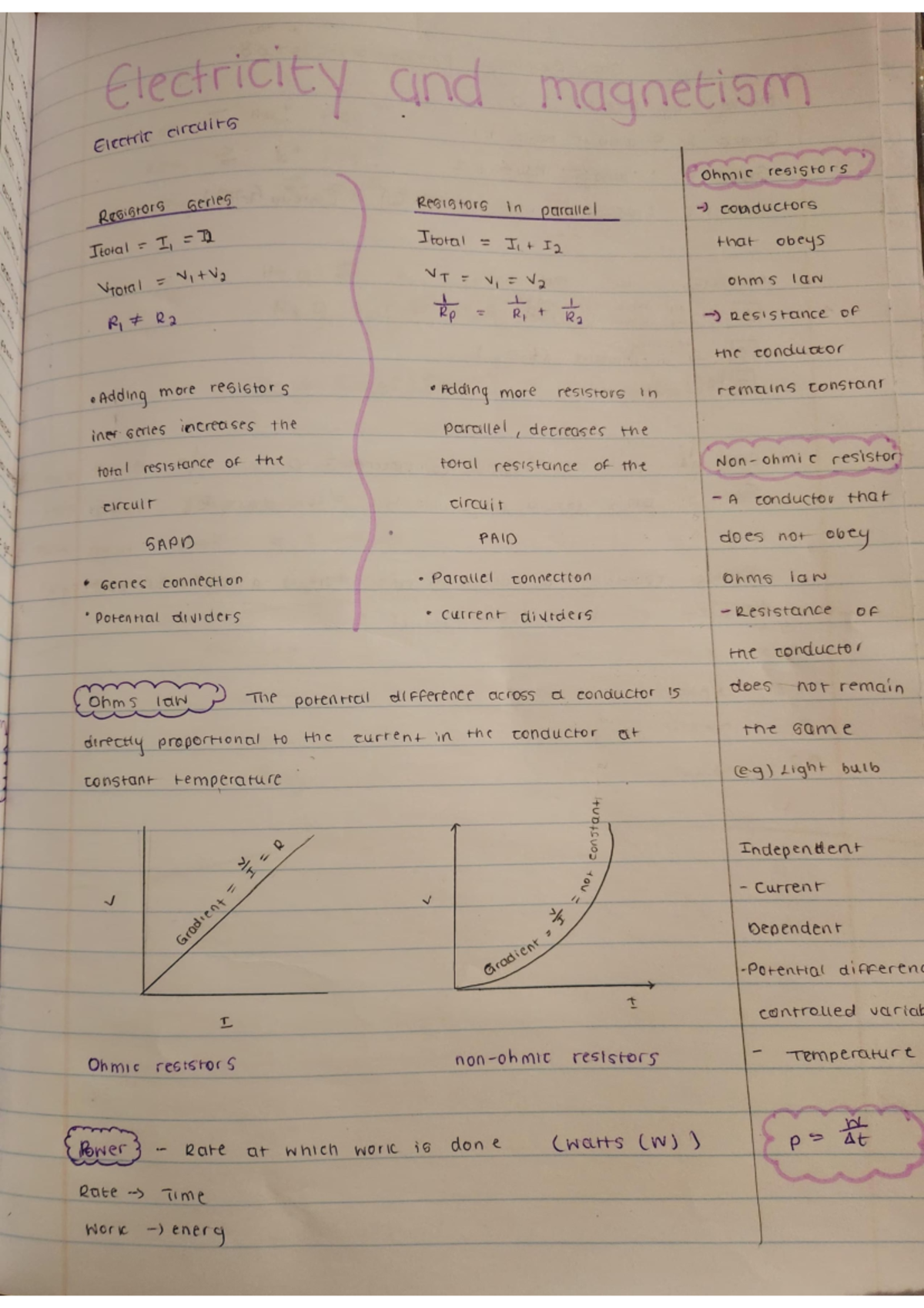 Electricity Notes - Electricity and magnetism Electric circuits Ohmic ...