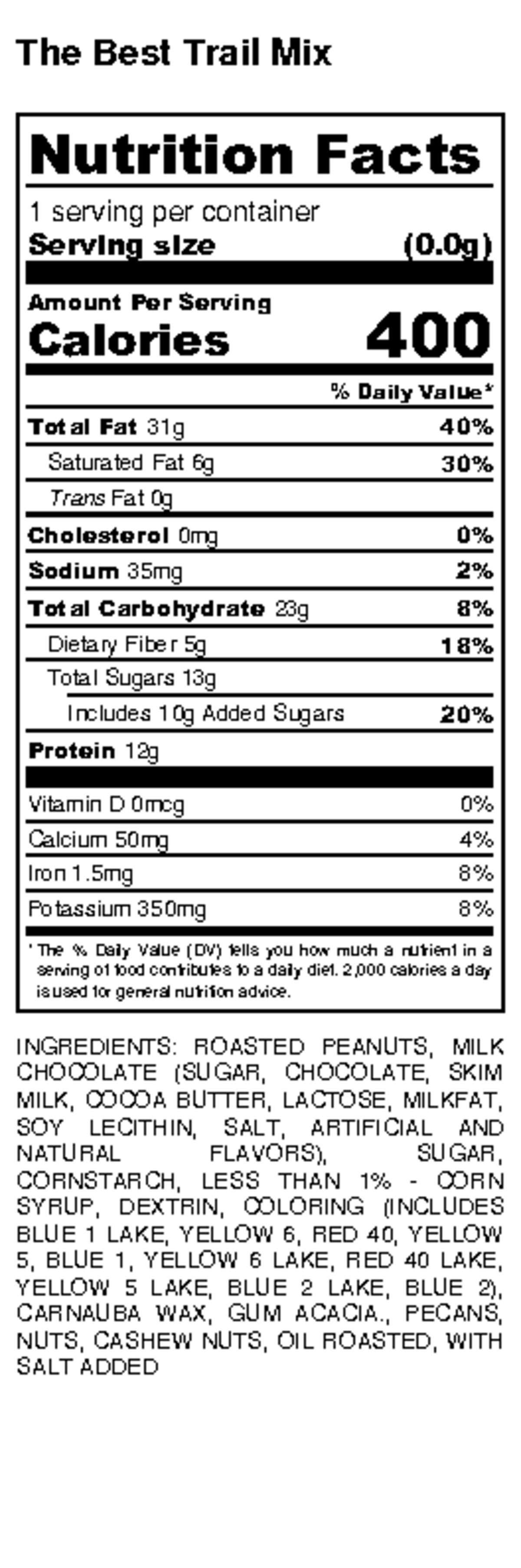 The Best Trail Mix - Nutrition Label - Serving size (0) Total Fat 31g ...