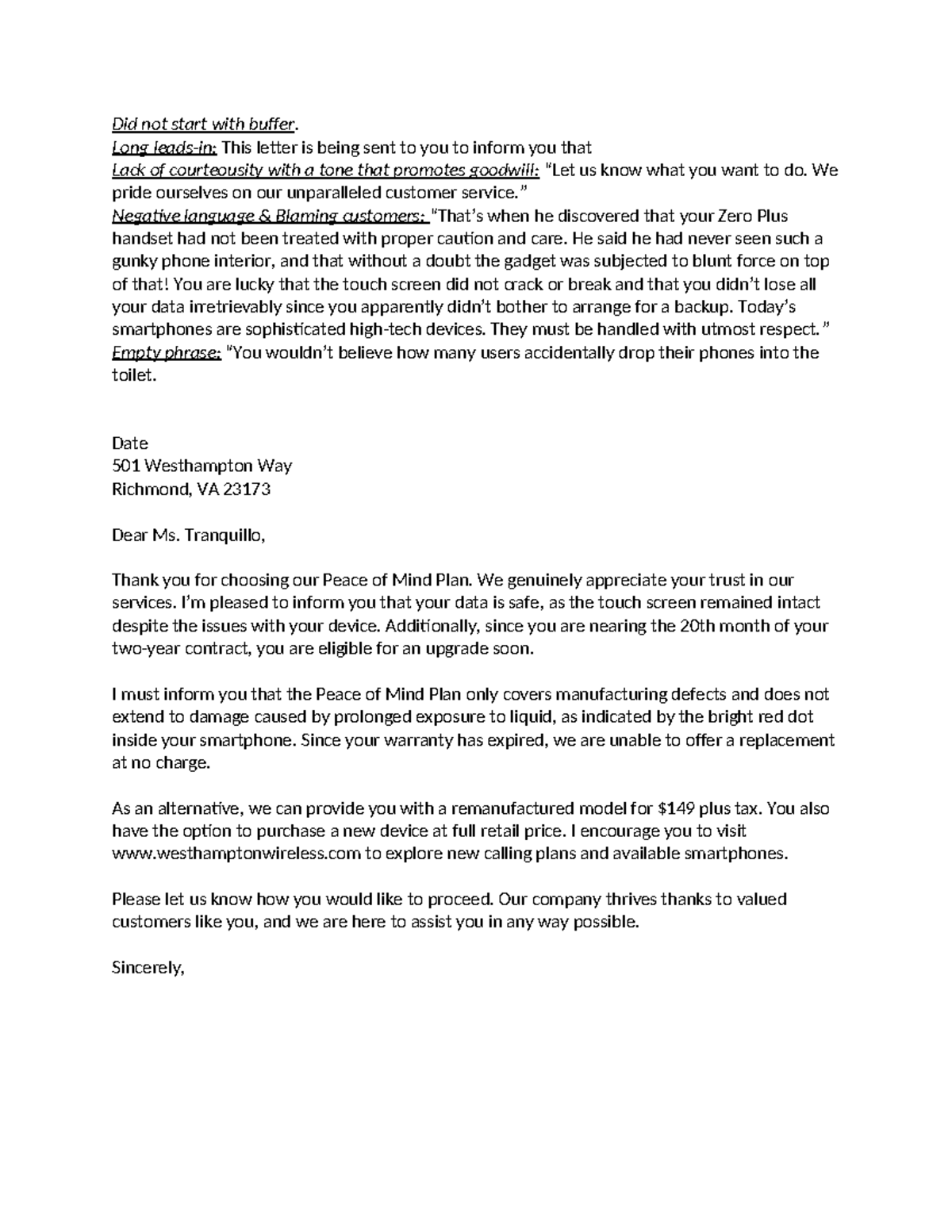 Exercise 9 - homework - Did not start with buffer. Long leads-in: This ...