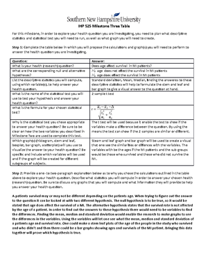 IHP 525 Module Six Problem Set - a) How large a sample is needed to estimate μ with 95% ...
