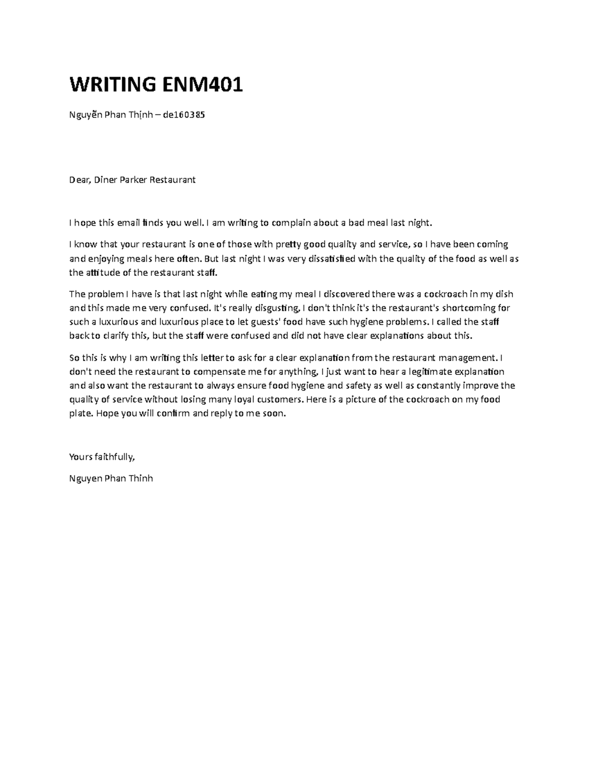 Writing ENM401 - HELLO - WRITING ENM Nguyễễn Phan Th nh – de160385ị ...