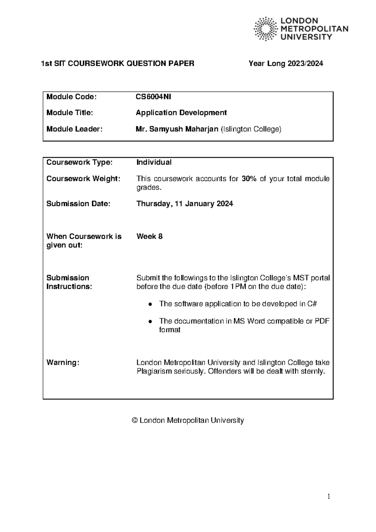 CS6004NIApplication Development Y 23Autumn Main Sit CW 1QP 93487 - 1st ...
