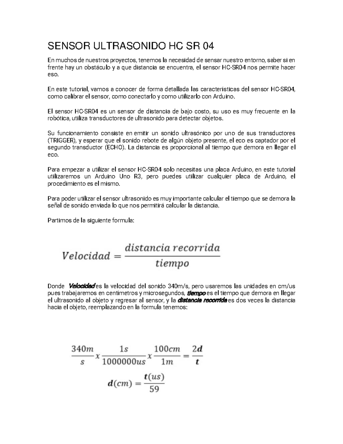 GUIA Explicativa Sensor Ultrasonido HC SR 04 - SENSOR ULTRASONIDO HC SR ...