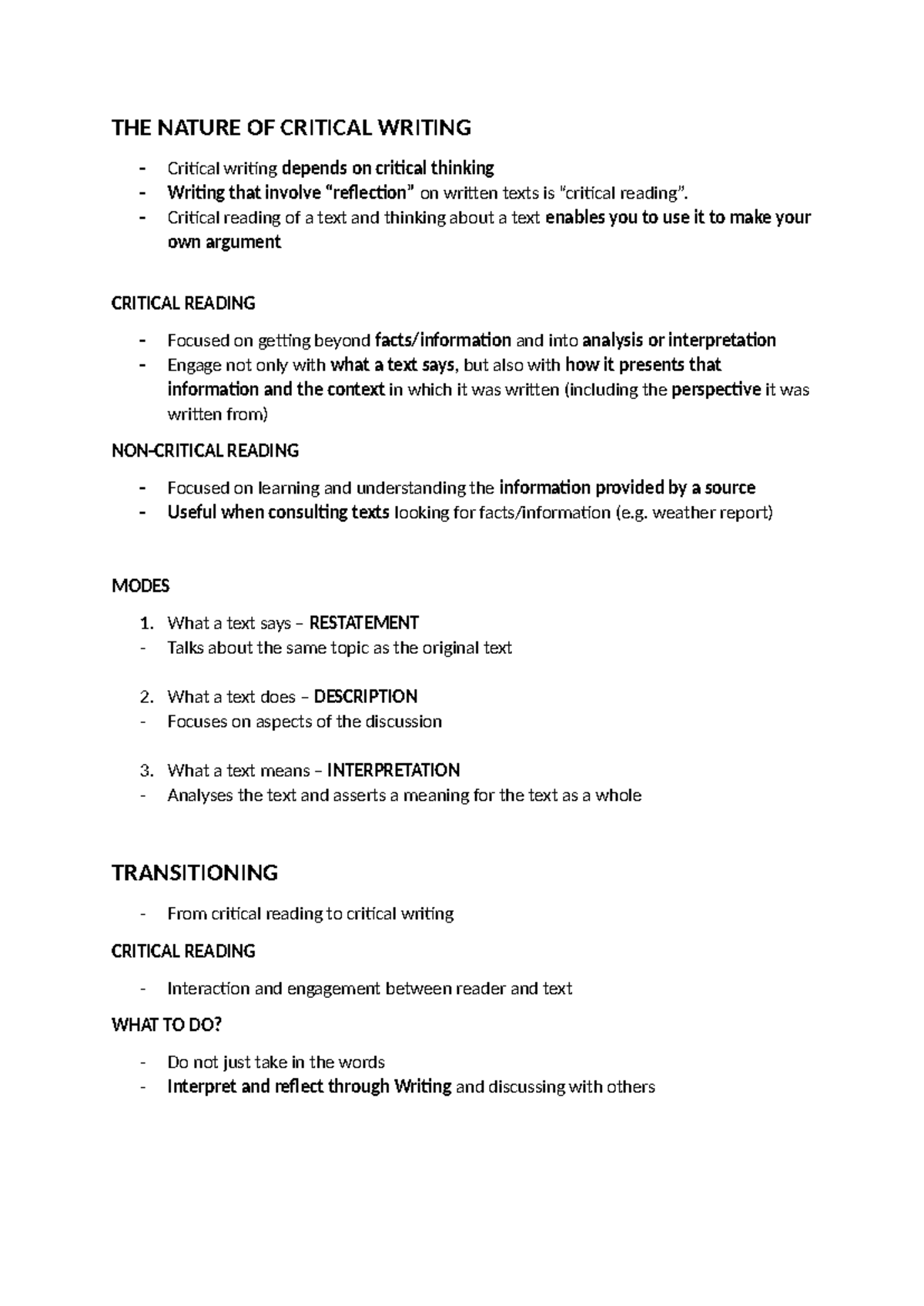 THE Nature OF Critical Writing - THE NATURE OF CRITICAL WRITING ...