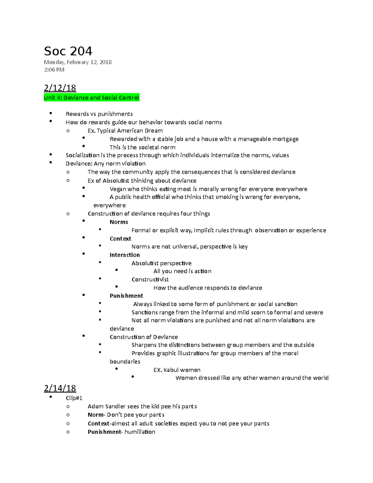 Soc 204- Final Notes - Soc 204 Monday, February 12, 2018 2:06 PM 2/12 ...