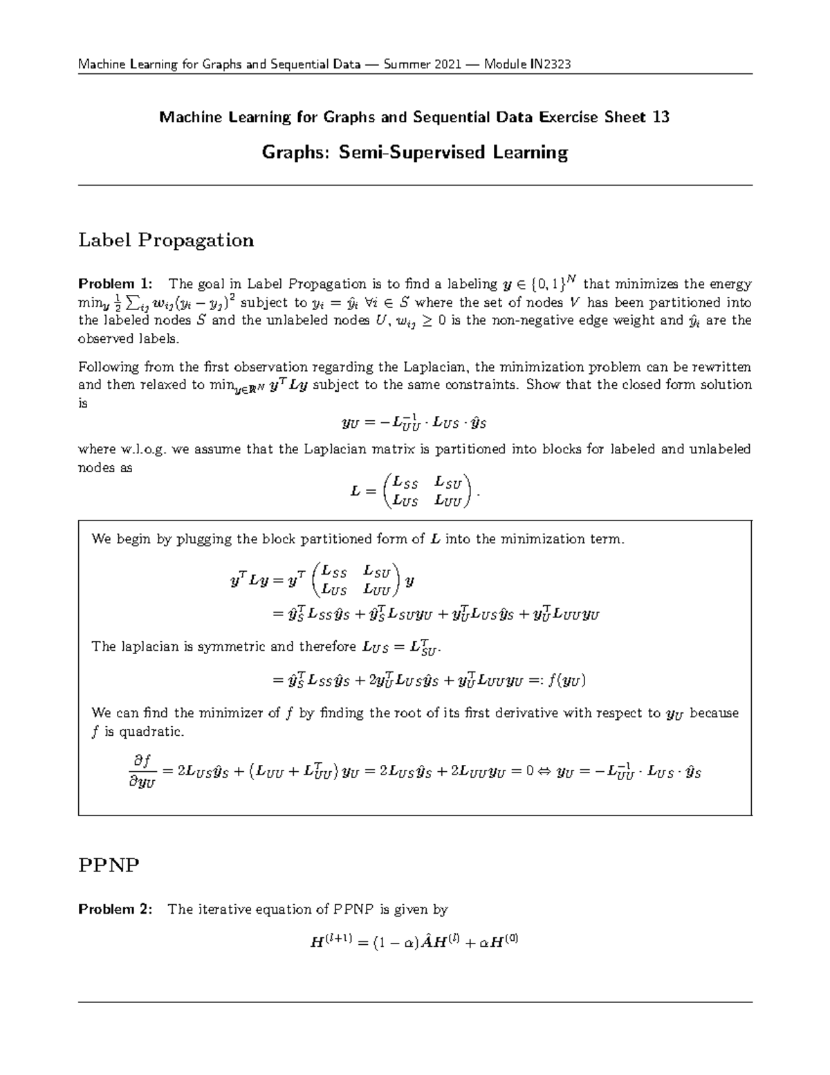 Exercise Sheet 13 Graphs Semi Supervised Learning Machine Learning For Graphs And
