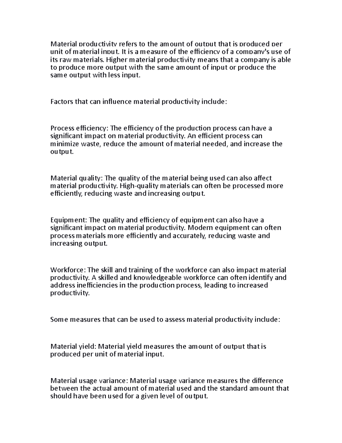Material productivity meaning factors and measures - Material ...