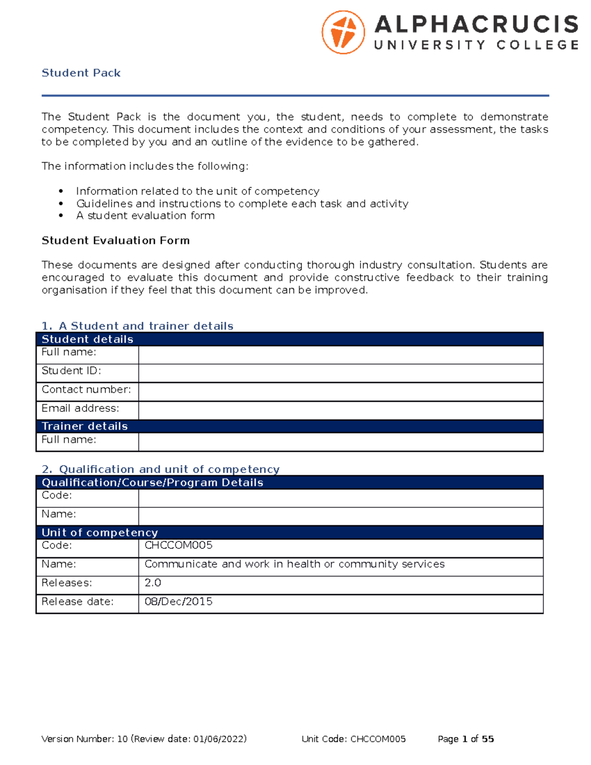 EDited Chccom 005 Student Pack - The Student Pack is the document you ...