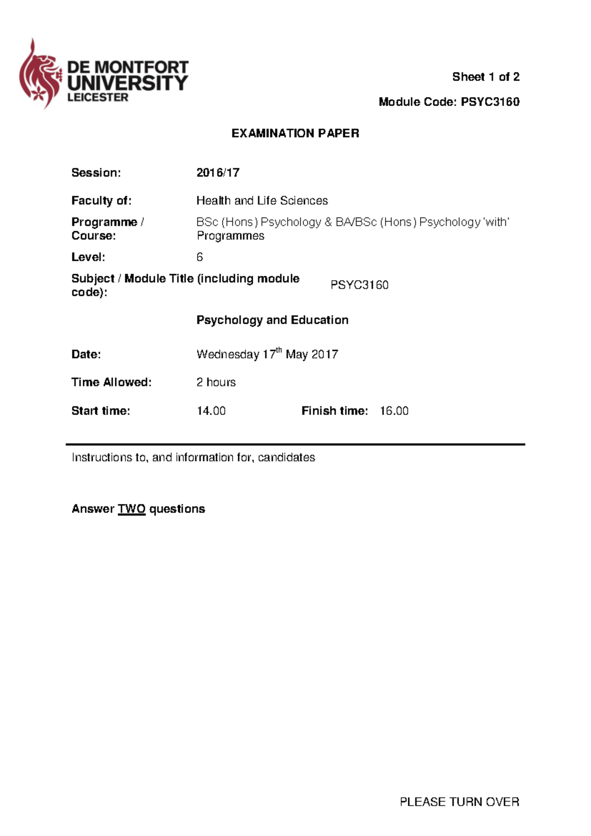 Criminological and Forensic Psychology - Sheet 1 of 2 Module Code ...