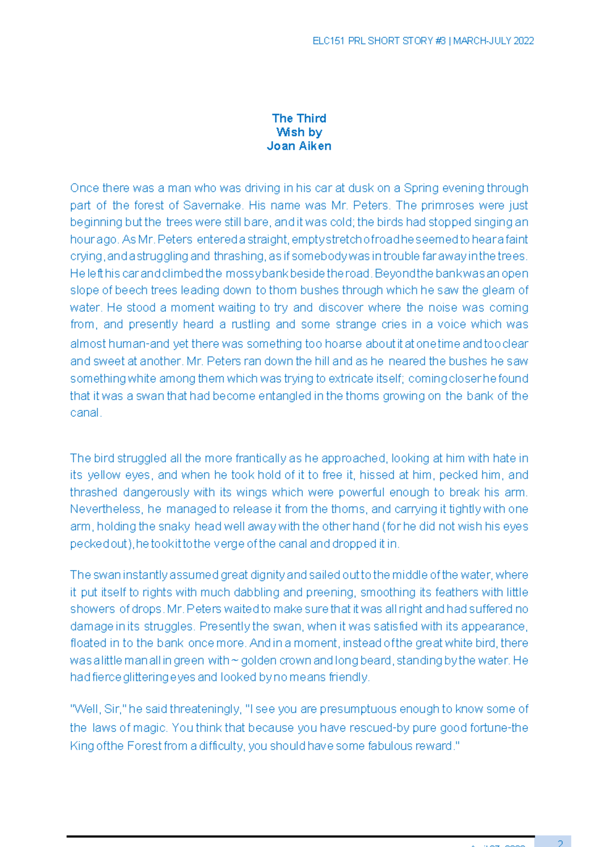 The Third Wish by Joan Aiken - The Third Wish by Joan Aiken Once there ...