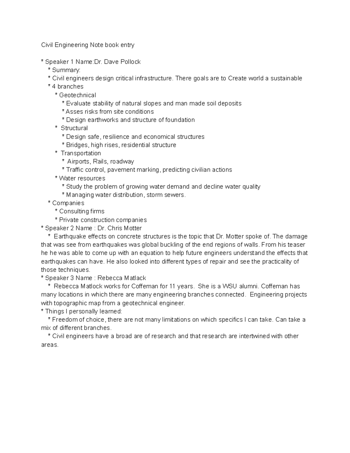 Notebook entry civil - Civil Engineering Note book entry Speaker 1 Name ...