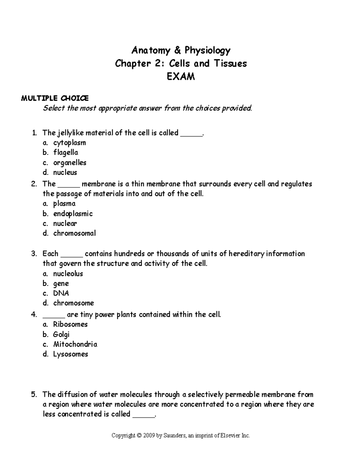 Intro A P Chapter 2 Exam Anatomie Pathologique Anatomy And Physiology Chapter 2 Cells And