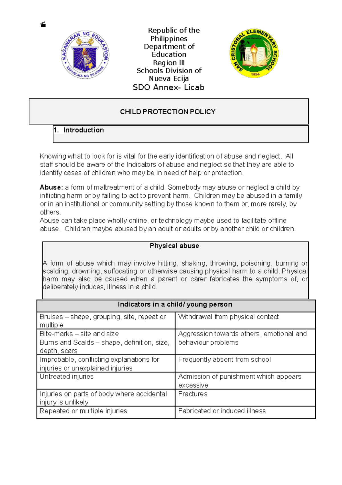 Child protection policy websitepdf - CHILD PROTECTION POLICY 1 ...