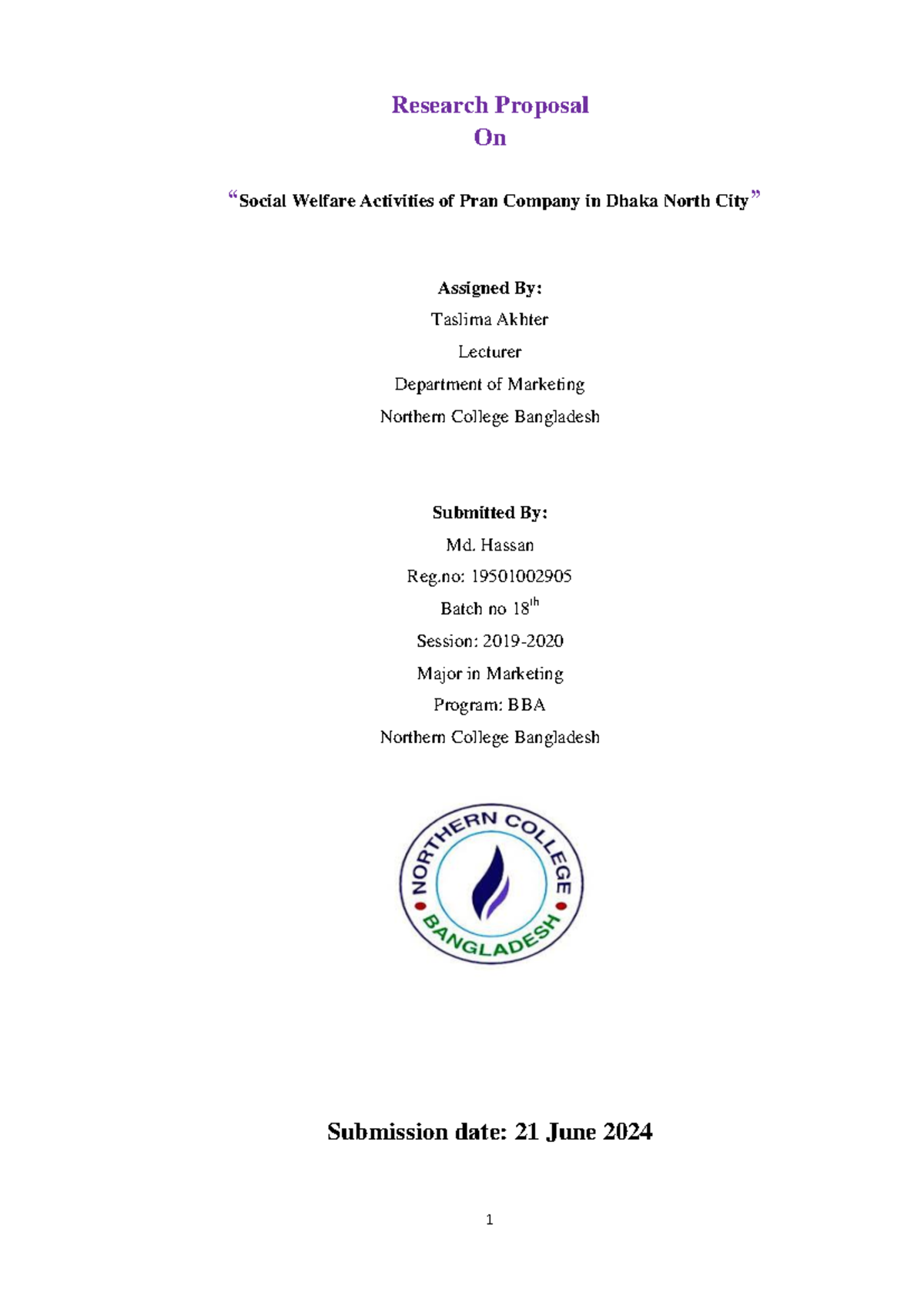 Research Proposal - Research Proposal On “Social Welfare Activities of ...