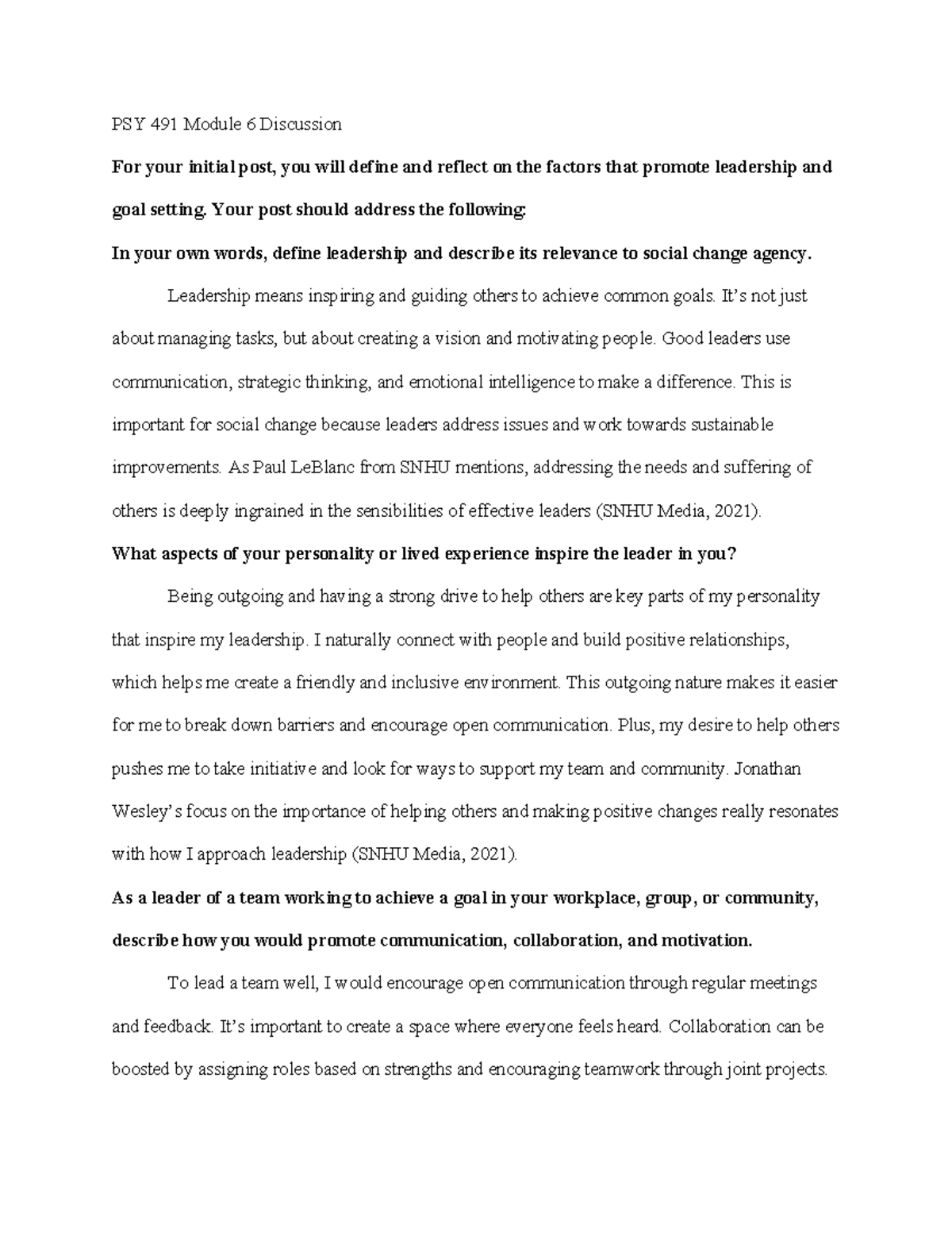 PSY 491 Module 6 Discussion - PSY 491 Module 6 Discussion For your initial post, you will define ...