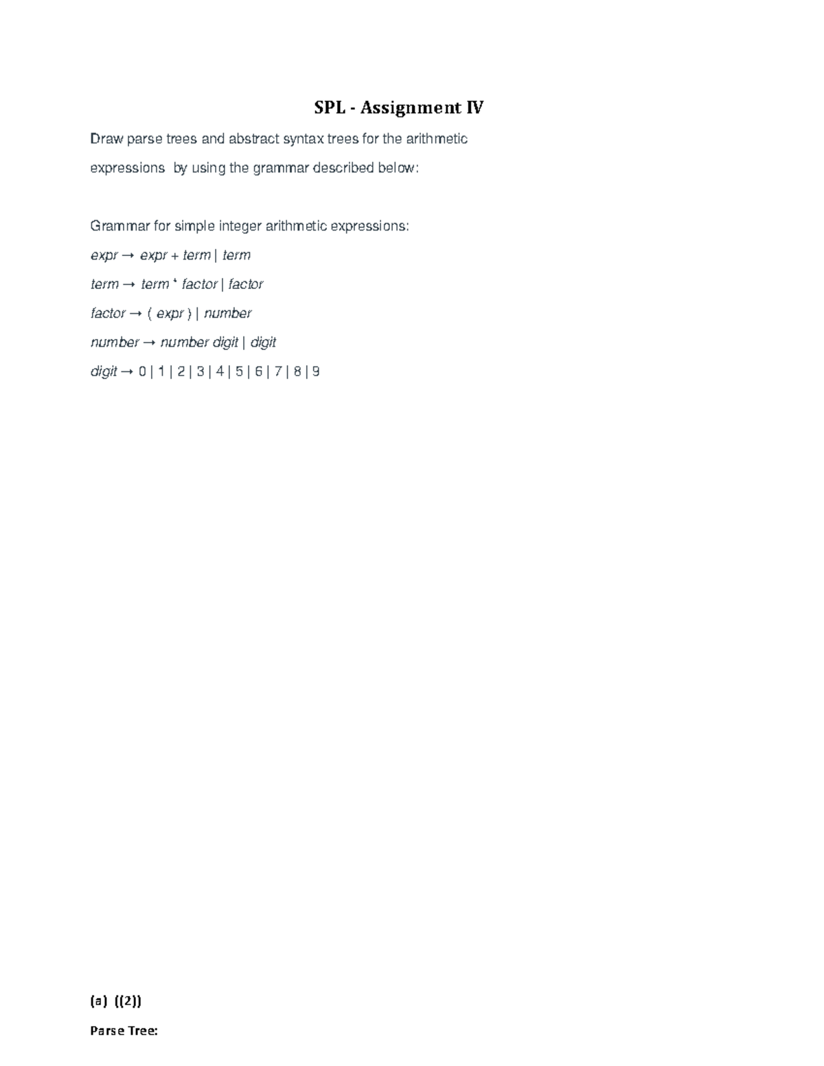 SPL Assignment 4 - SPL - Assignment IV Dr awpar set r eesandabs t r ...