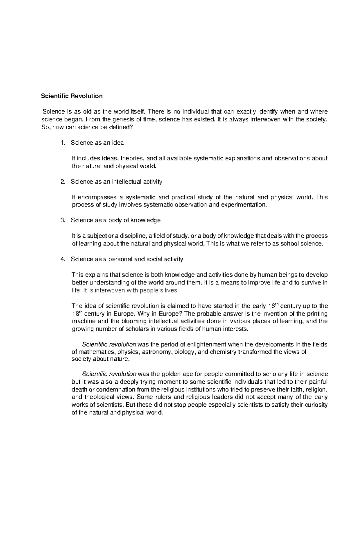 Science Technology and Society - 2 - Scientific Revolution Science is ...