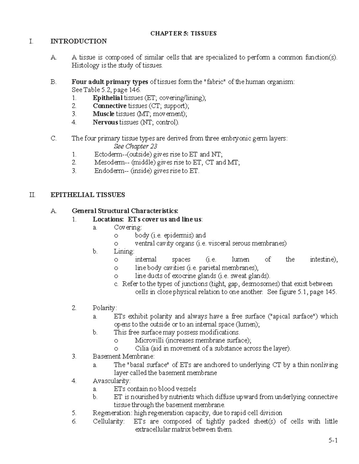 Chapter 5 Tissues notes (dragged) - CHAPTER 5: TISSUES 5- I ...