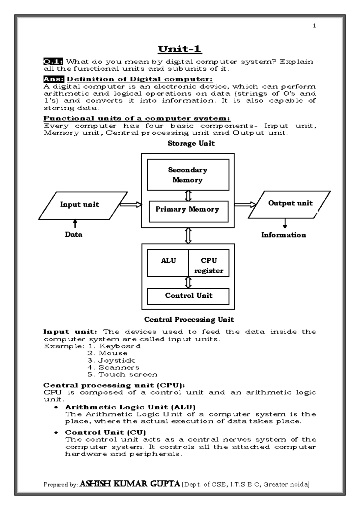 Unit-1 - Unit- Q: What do you mean by digital computer system? Explain ...