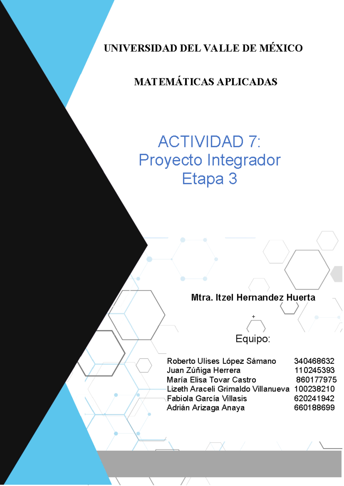 Actividad 7 Proyecto Integrador Etapa 3 - Equipo: Roberto Ulises López Sámano 340468632 Juan ...