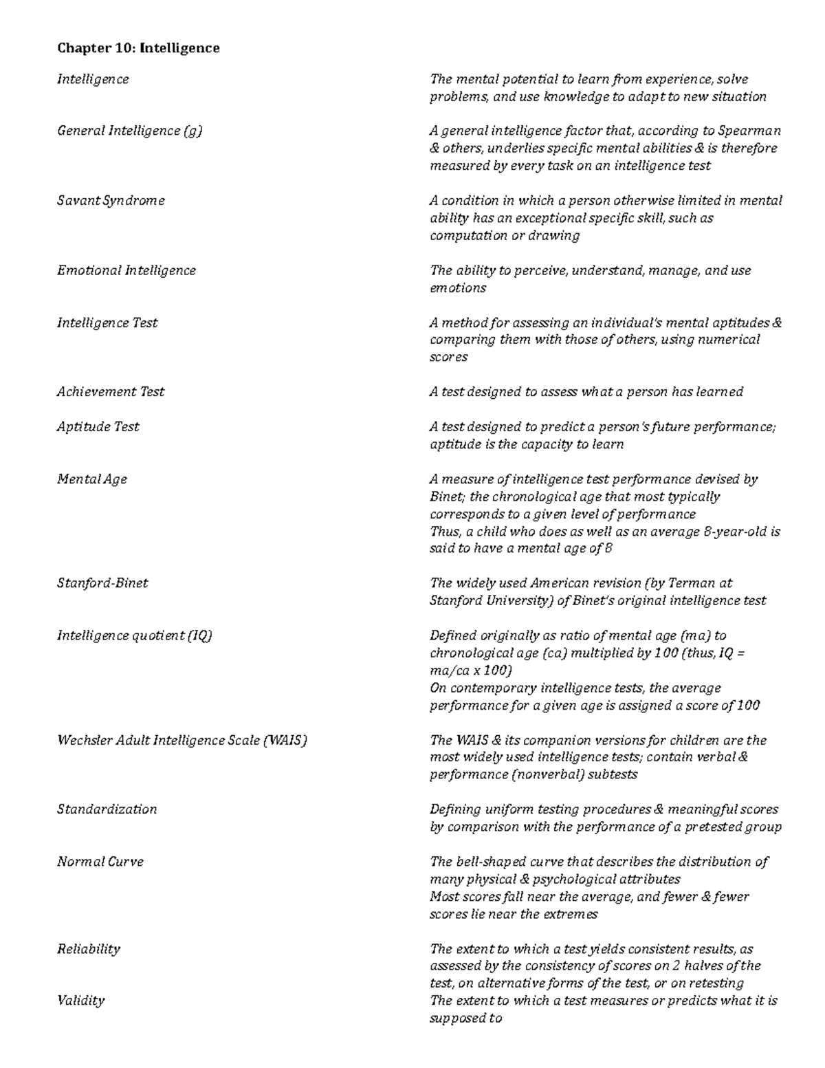 Ch. 10-Intelligence - Summary textbook notes for Chapter 10 ...