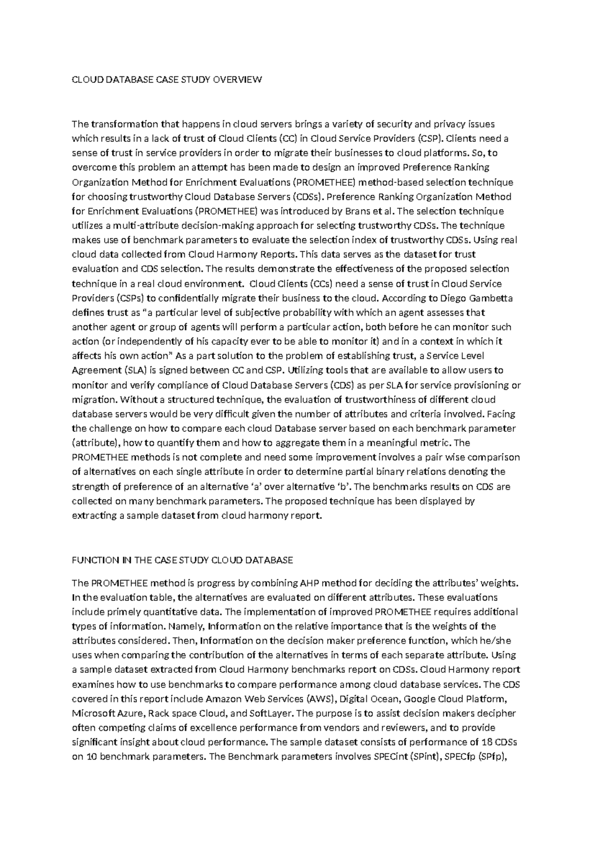 Cloud Database CASE Study Overview - CLOUD DATABASE CASE STUDY OVERVIEW ...