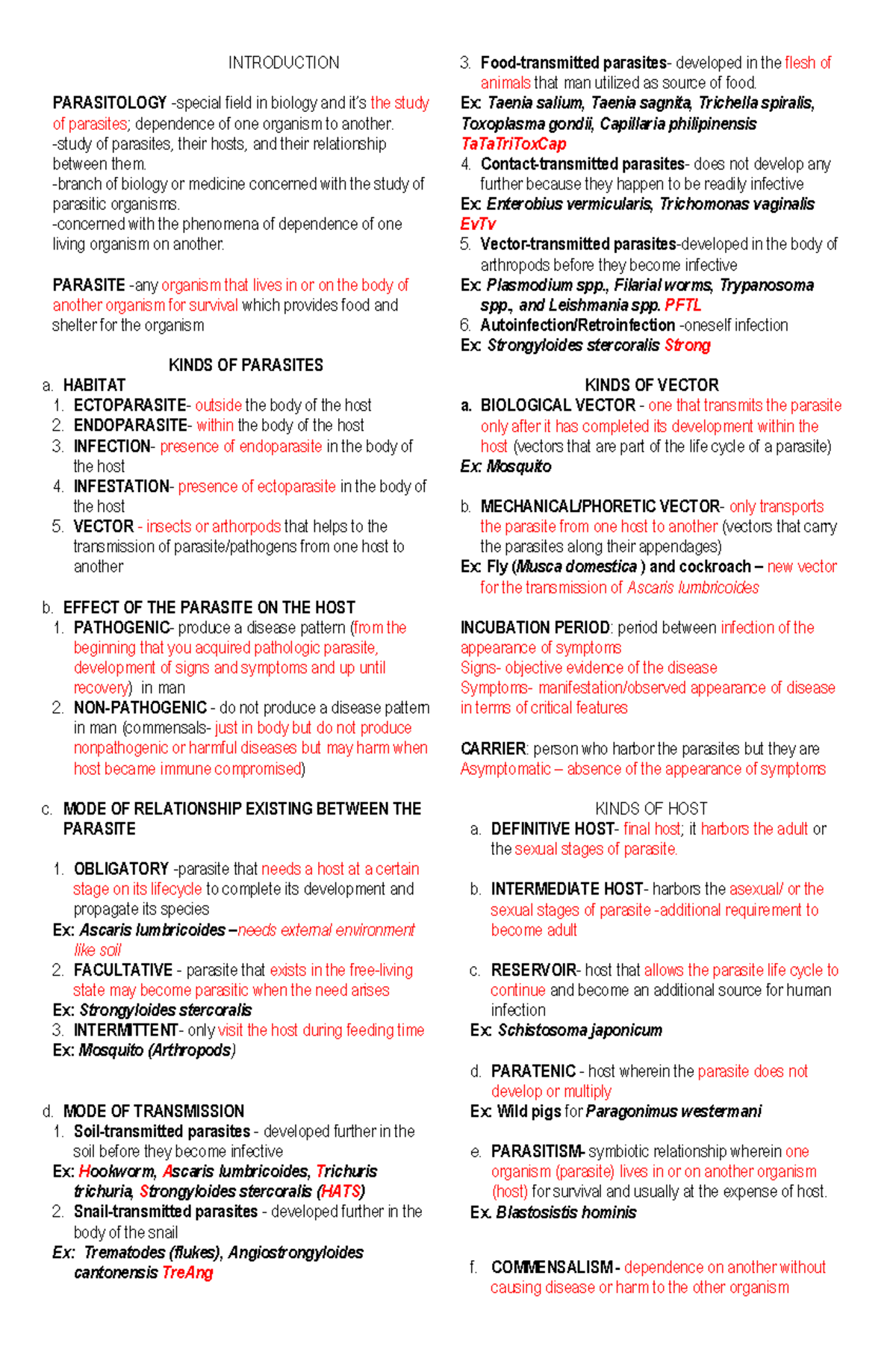 Parasitology I with Notes - INTRODUCTION PARASITOLOGY - special field ...