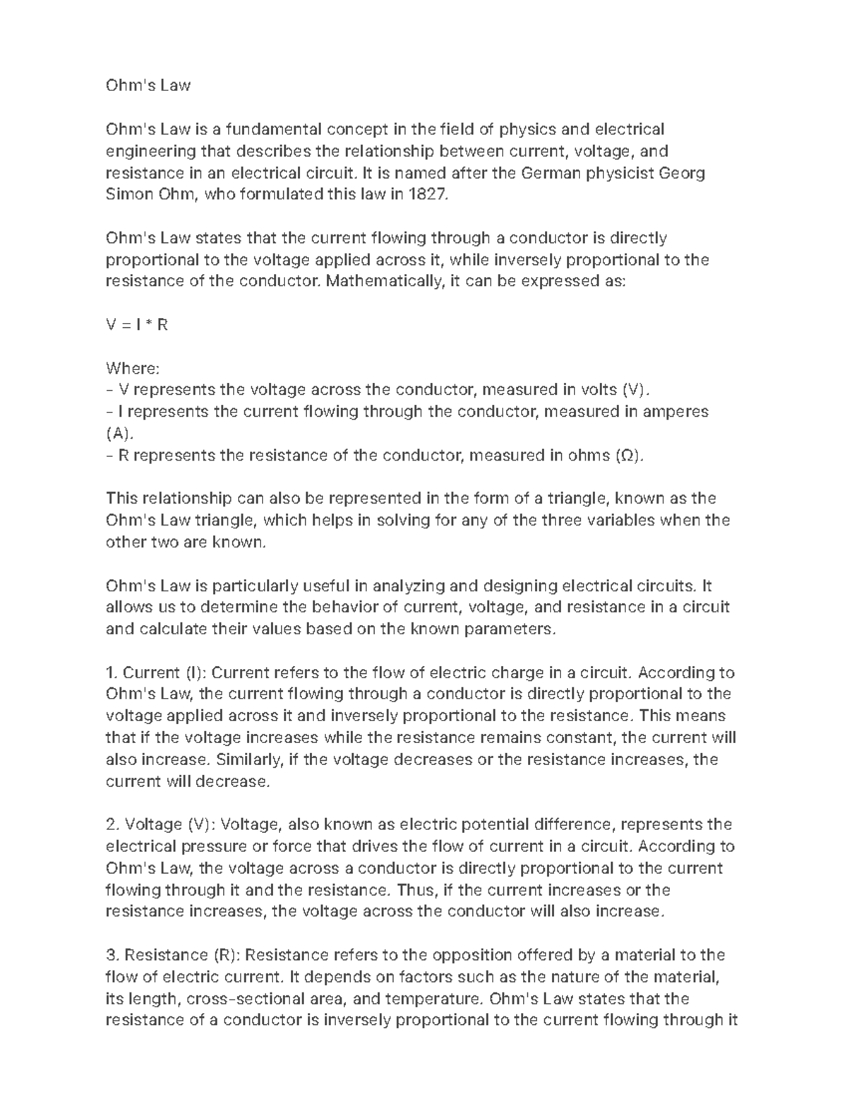 Ohm's Law in Physics - Ohm's Law Ohm's Law is a fundamental concept in ...