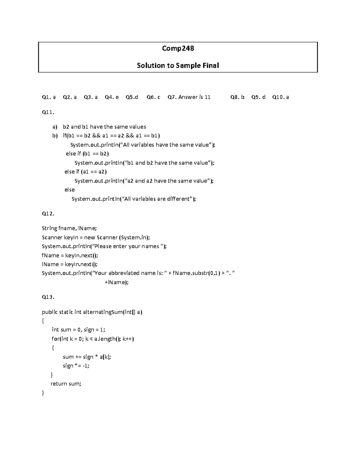 Comp 202 final soln - Practice/Exam - Comp Solution to Sample Final Q1 ...