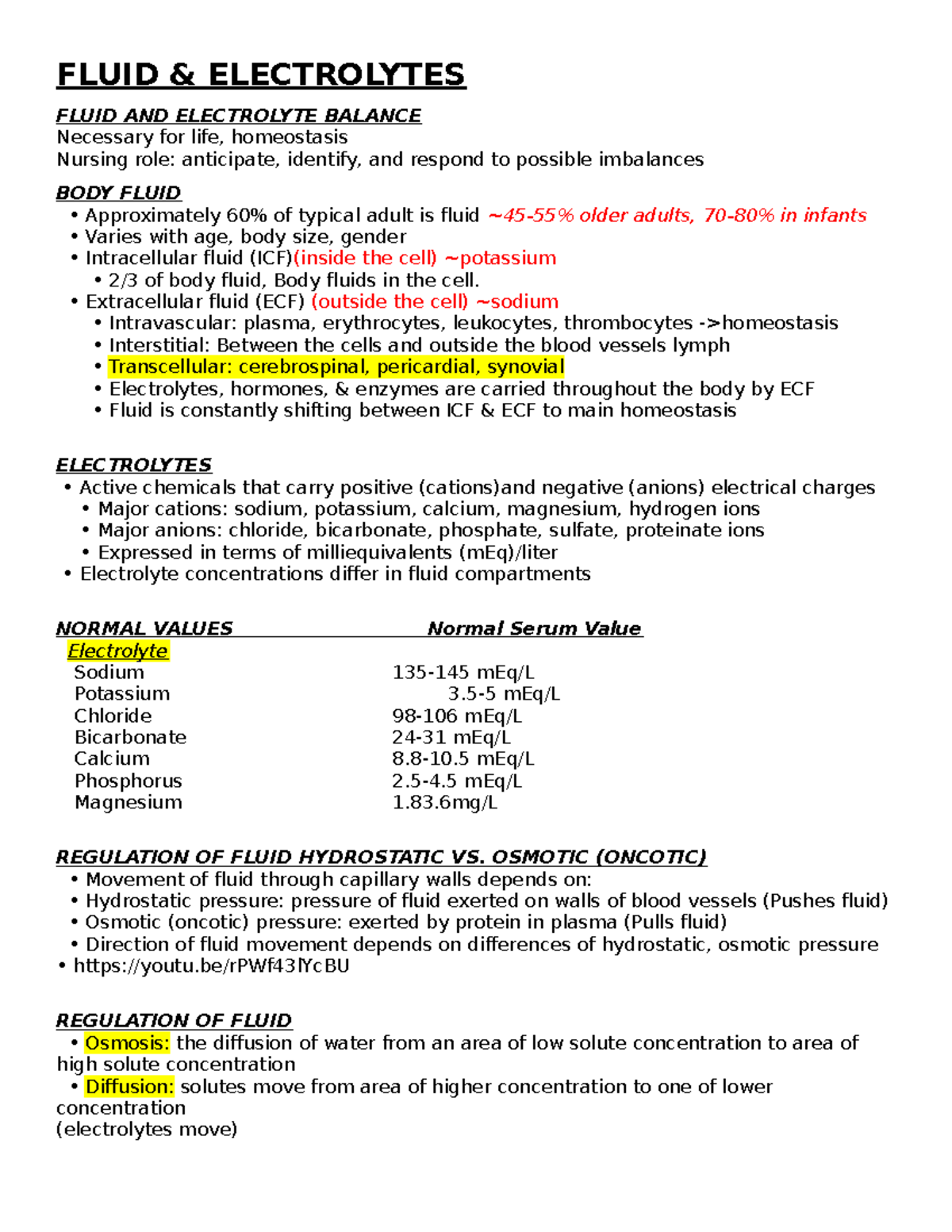 Adult Health Test 1 - PowerPoint Lecture Notes - FLUID & ELECTROLYTES ...